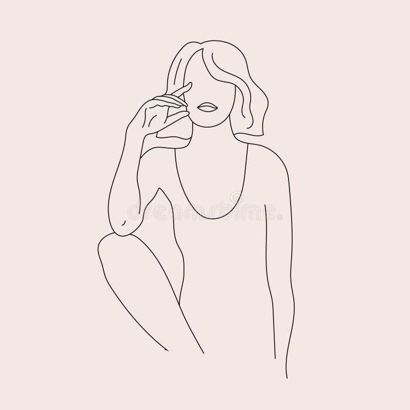 Minimalist Feminine Sketch Black Woman Stock Illustrations 680