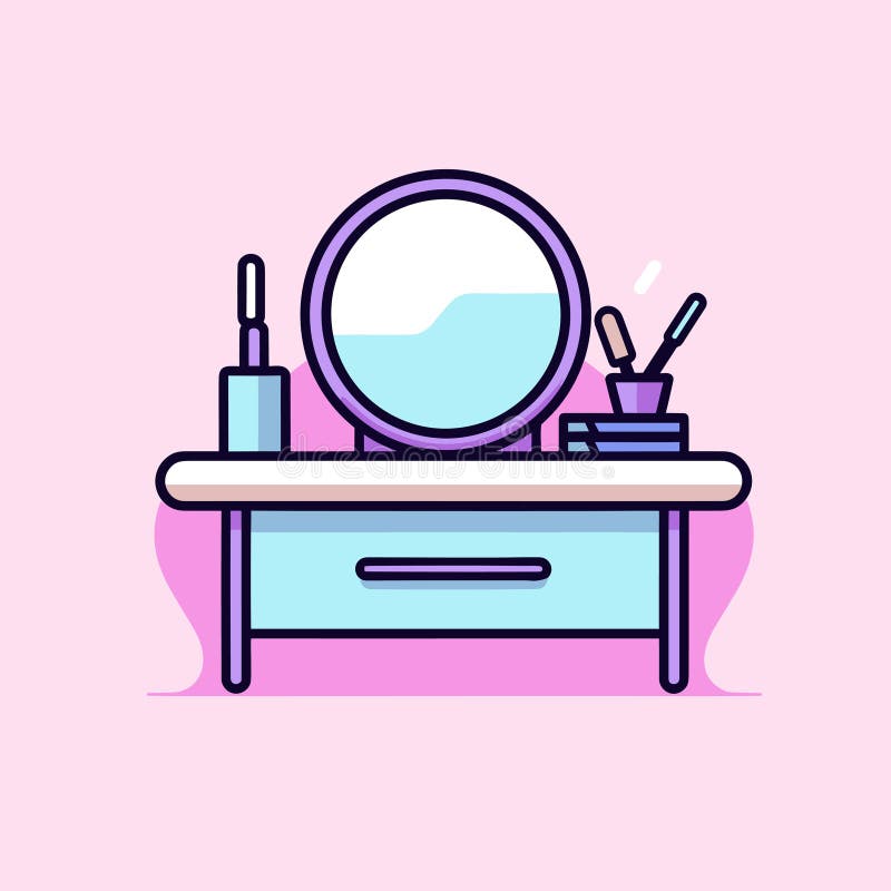 Vector of a Minimalistic Desk Setup with a Mirror and a Cup Stock ...