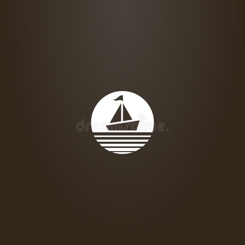 Vector Minimalistic Negative Space Round Sign of a Sailing Ship with a ...