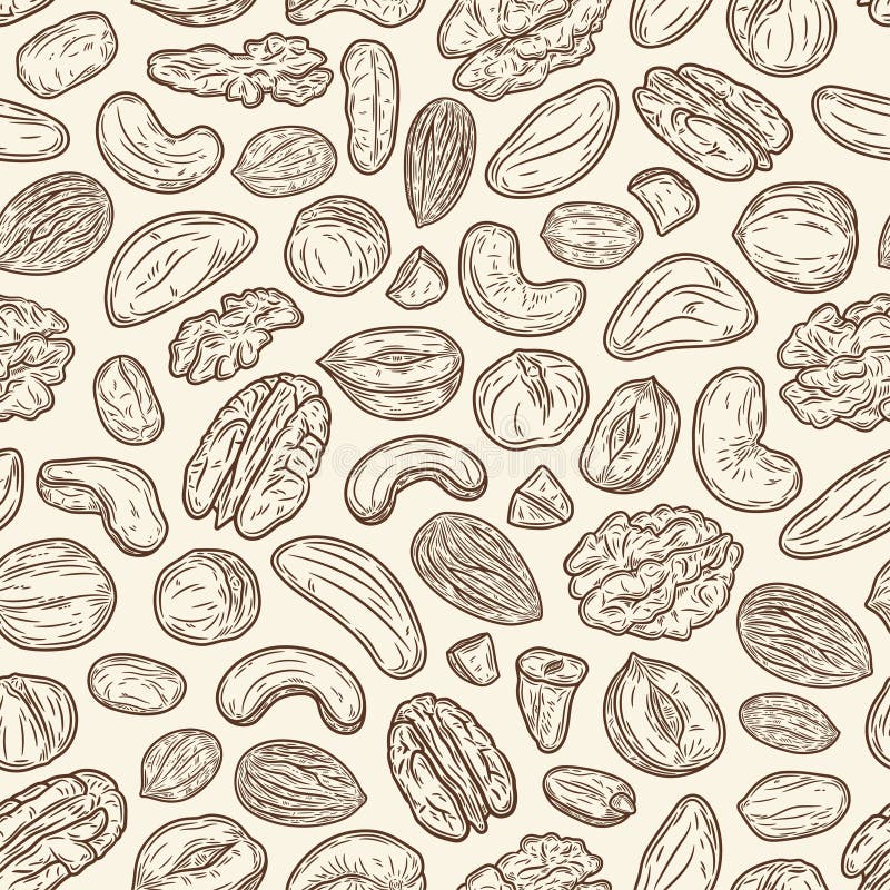 Nuts Seamless Patern. Assorted Nuts on Light Background Stock Vector ...
