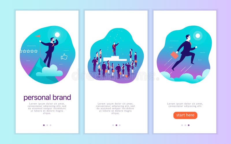 Vector Mobile App Interface Concept Design with Man`s Personal Brand ...