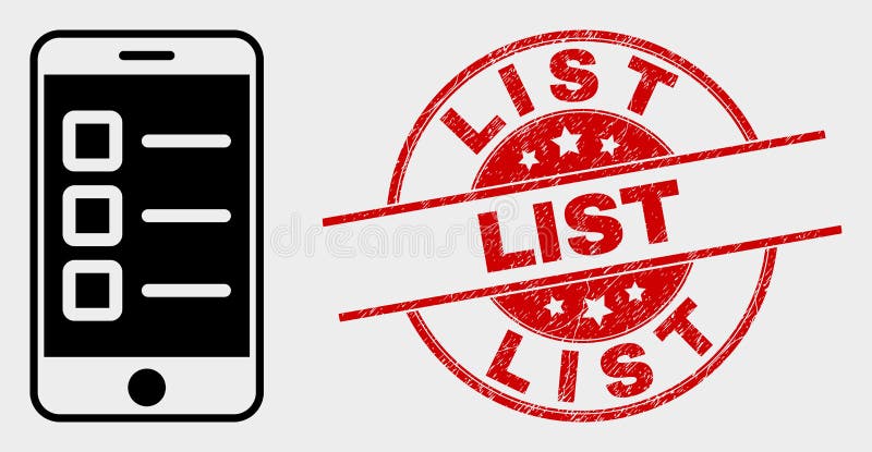Vector Mobile Test Items Icon and Grunge List Stamp Stock Vector ...
