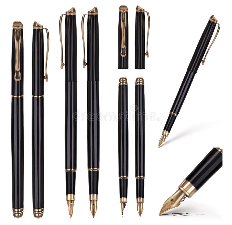 Set Black Pen. Different Type and Views Stock Illustration ...