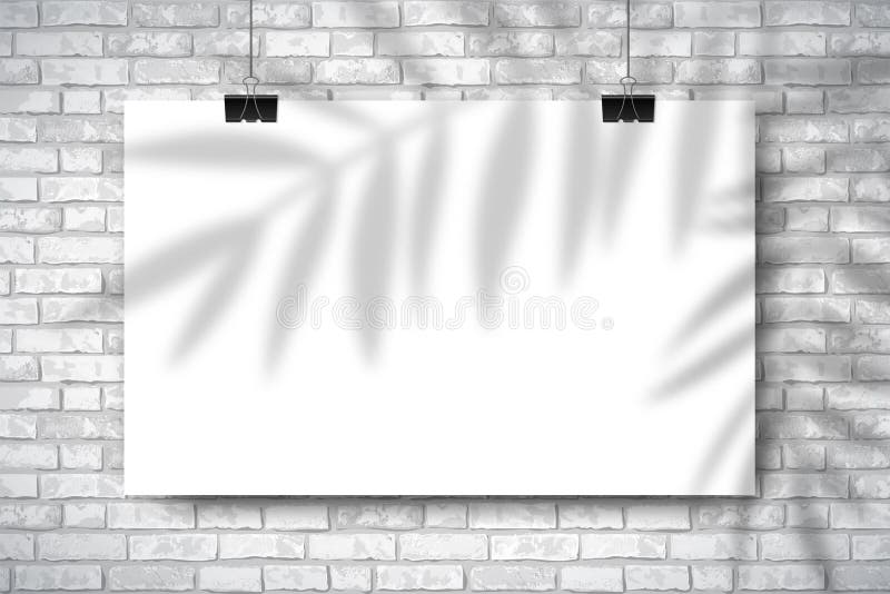 Vector Mockup with Empty White Horizontal Poster on White Brick Wall ...