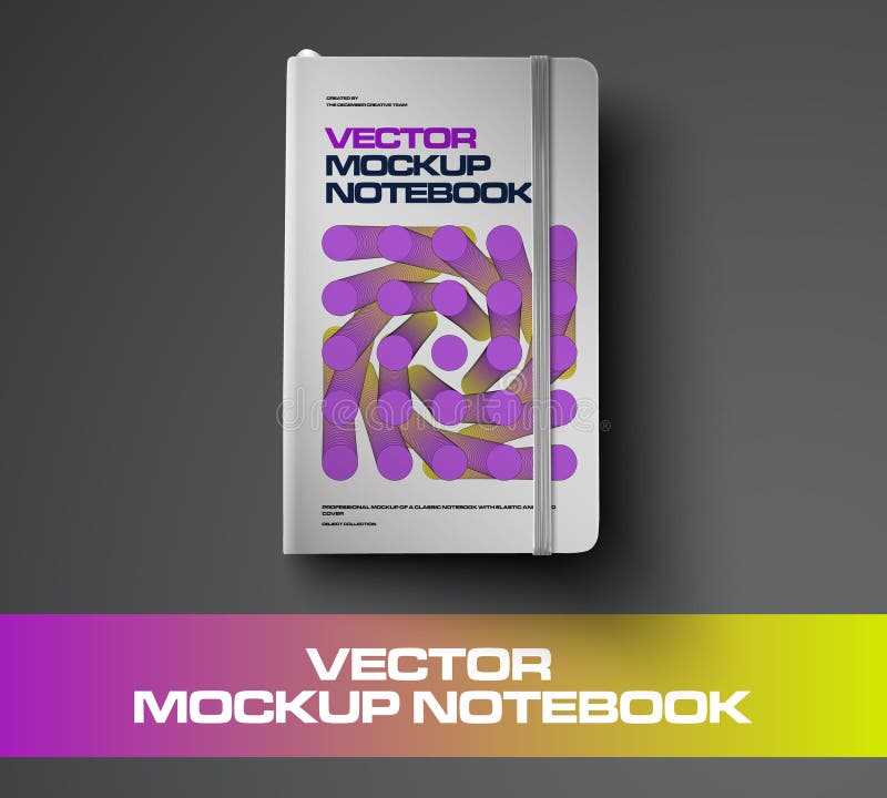 Vector Mockup of Notebook with Elastic Band, Bookmark, with Abstract ...
