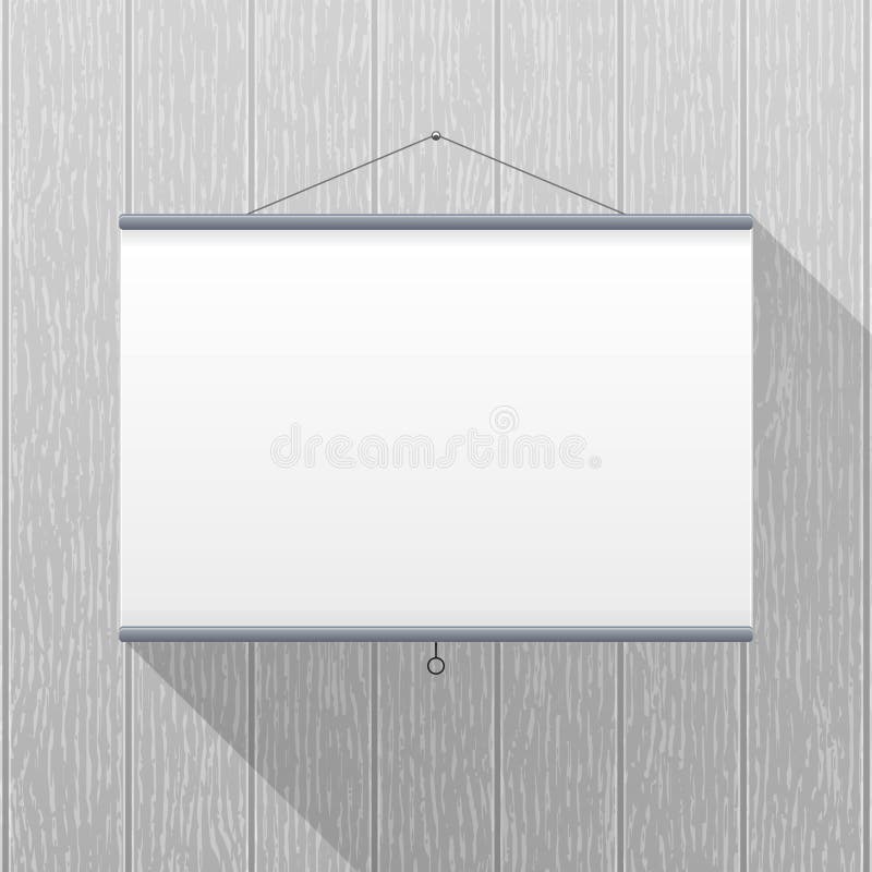 Vector Mockup. Projector Screen Hanging on a Gray Wooden Wall. Empty ...