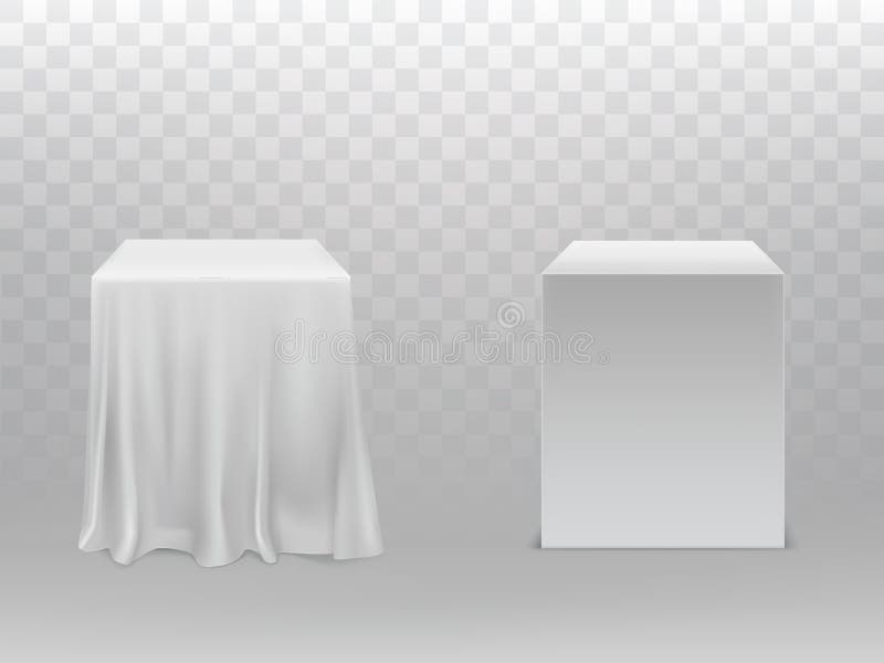 White Round Table Cloth Mockup Isolated on Black. 3D Illustration Stock ...