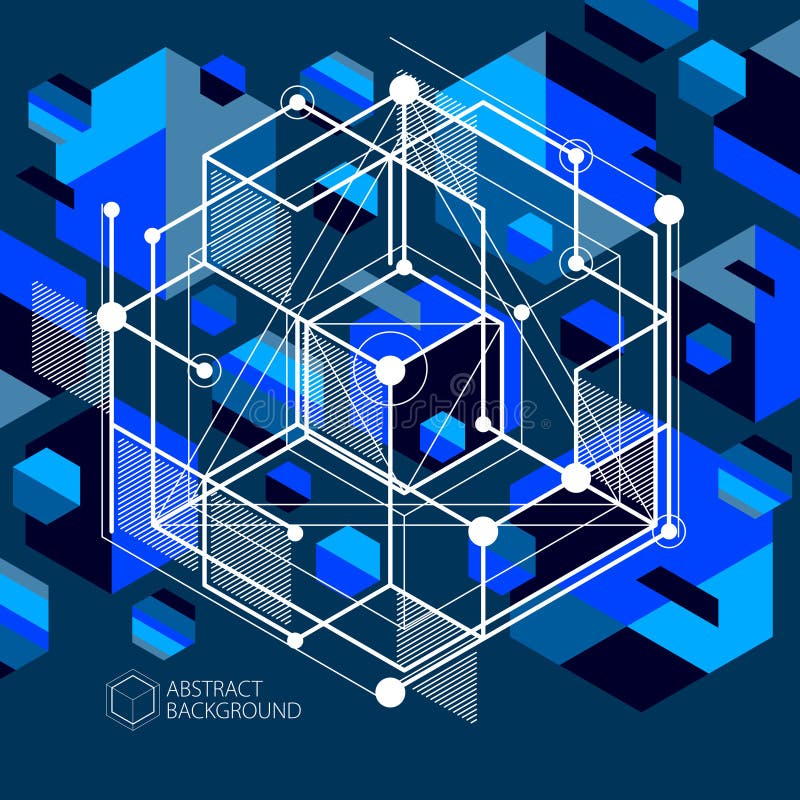 Vector of Modern Abstract Cubic Lattice Lines Blue Black Background ...