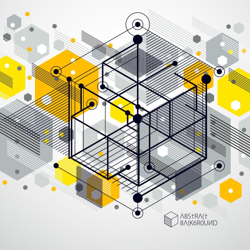 Vector of Modern Abstract Cubic Lattice Lines Yellow Background. Layout ...