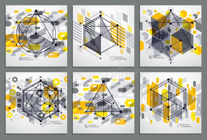 Vector of Modern Abstract Cubic Lattice Lines Yellow Backgrounds Set ...