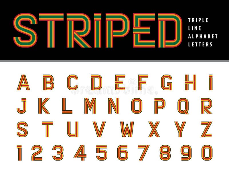Vector Of Modern Alphabet Letters And Numbers Triple Line Stripes Font