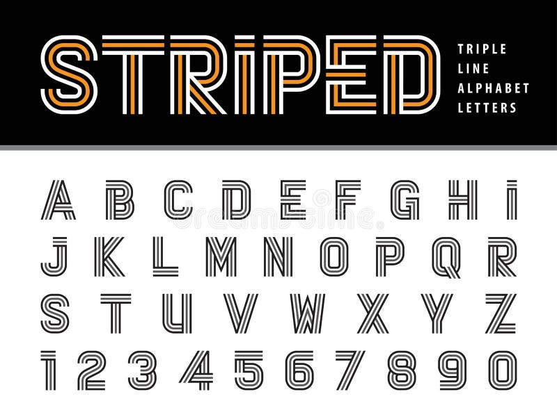 Vector Of Modern Alphabet Letters And Numbers Parallel Lines Stylized