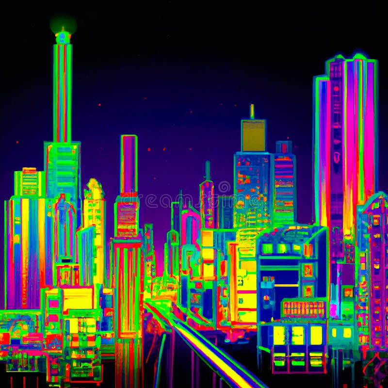Vector Modern City and Neon Light Concept . Illustration Stock ...