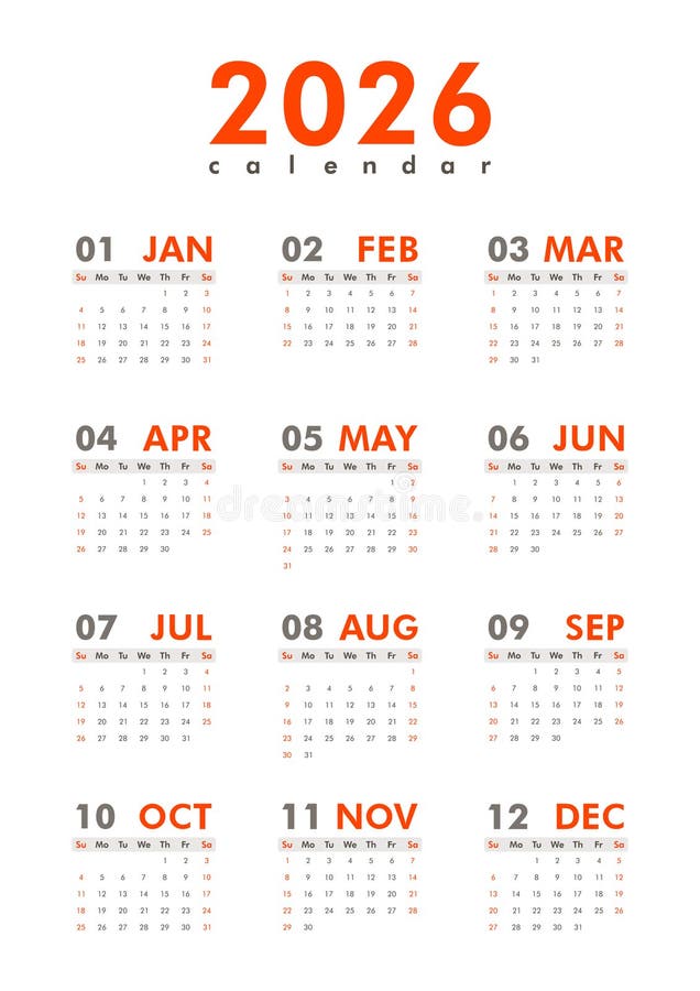 Vector Modern Classic Vertical 2026 Calendar Stock Illustration ...