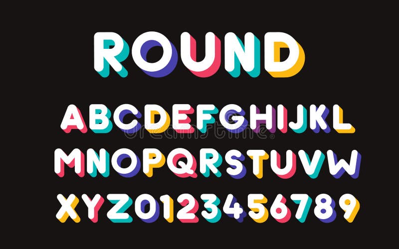 Vector Modern Cool Bold Font with Colorful Trendy Shadows. Alphabet and ...