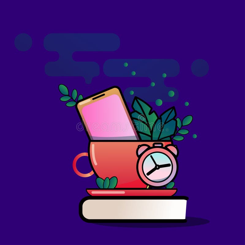 Vector Modern Creative Flat Design Office Work Desk, Clock, Cup, Phone ...