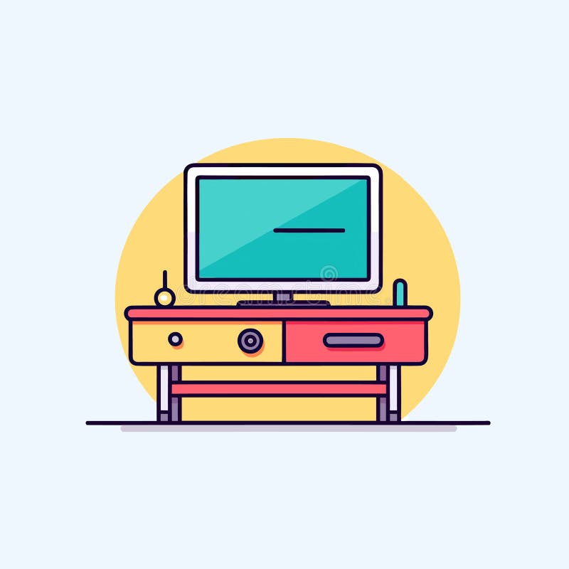 Vector of a Modern Desk with a Sleek Flat Screen TV Stock Vector ...