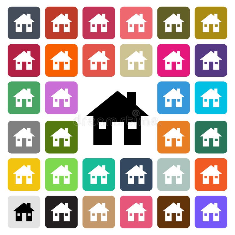 Vector Modern House Flat Design Icon Set in Button Stock Vector ...