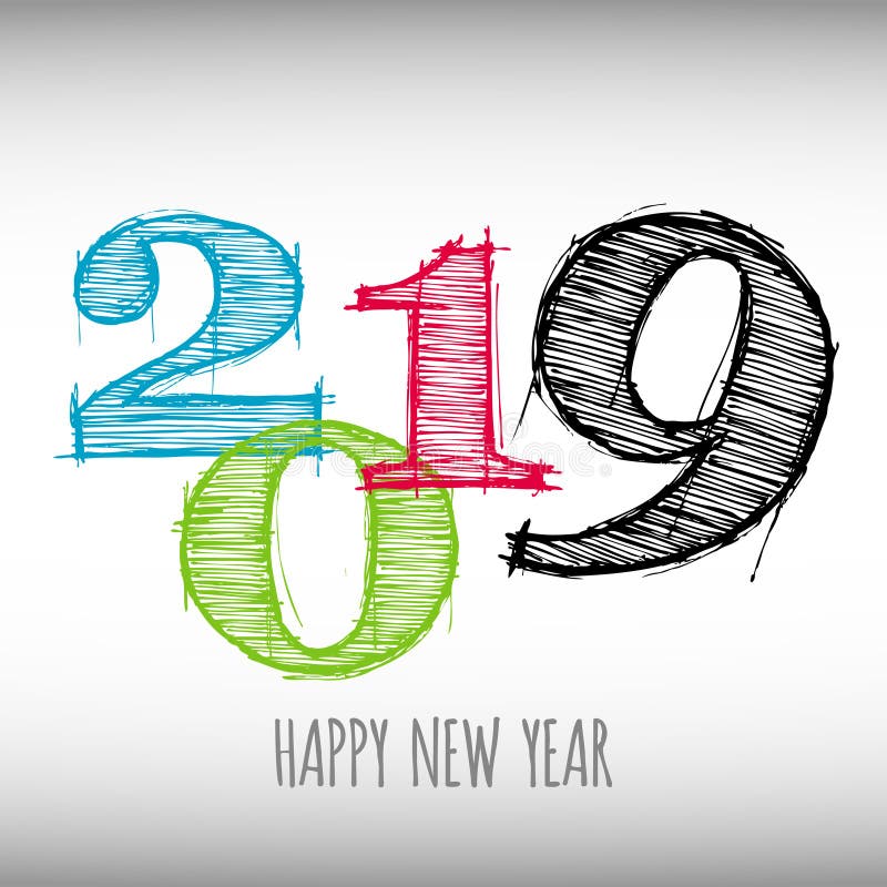 Vector Modern Minimalistic Happy New Year Card for 2019 with Main Big ...