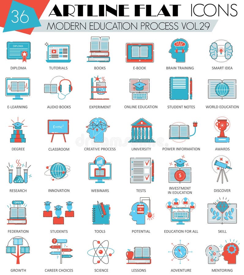 Vector Modern Online Education Ultra Modern Outline Artline Flat Line ...