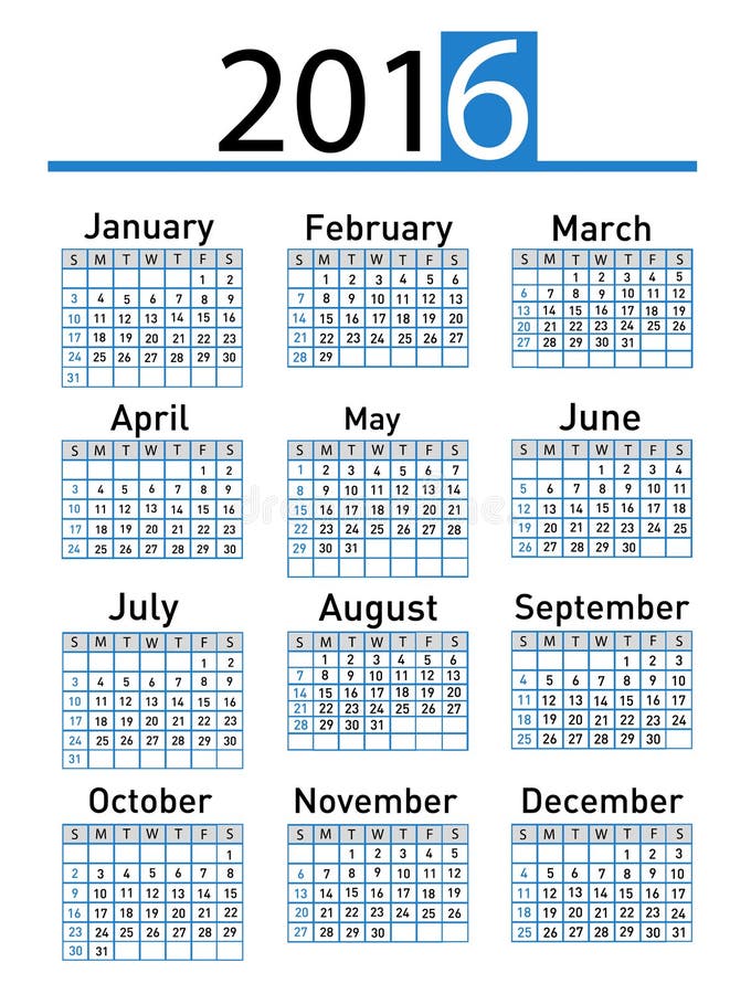 Vector Modern and Simple Calendar 2016 Stock Vector - Illustration of ...