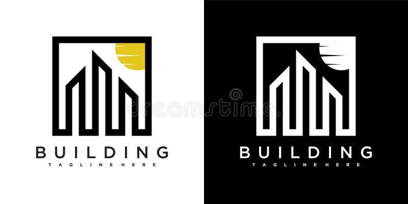 Vector Modern Style Building Logo with Sun. Premium Vector Stock ...