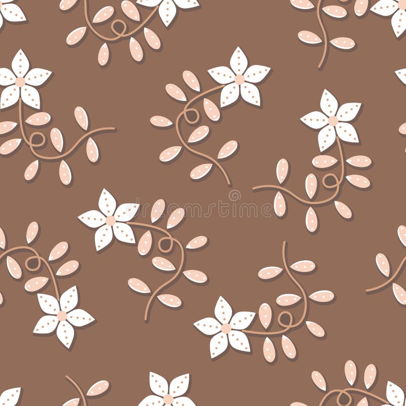 Vector Modern Tangled Folklore Floral on Brown Pattern Background ...