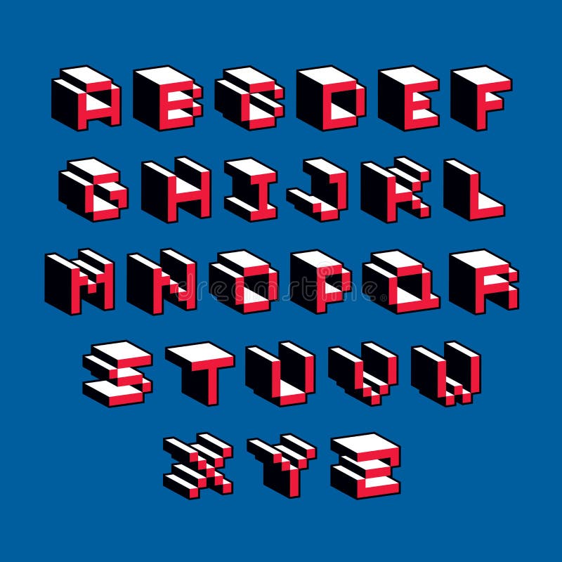 Cybernetic 3d Alphabet Letters, Pixel Art Vector Digital Typescript ...
