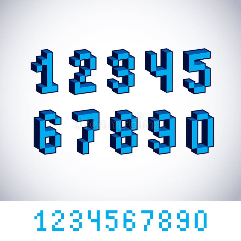 Vector Modern Tech Whole Numbers Set. Geometric Pixilated Digits Stock ...