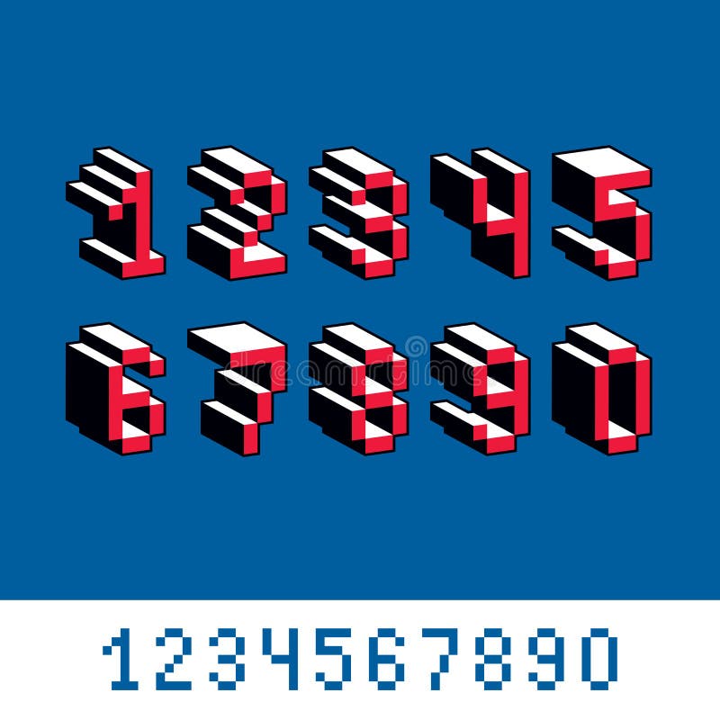 Vector Modern Tech Whole Numbers Set. Geometric Pixilated Digits Stock ...