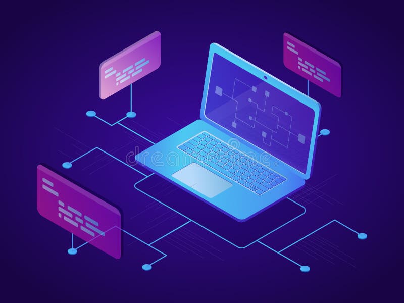 Vector Modern Techno Isometric Illustration. a Laptop with a Network of ...