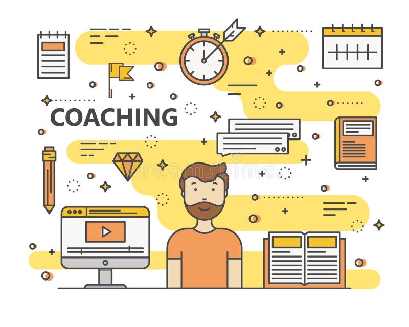 Vector Modern Thin Line Coaching Concept Illustration Stock Vector ...
