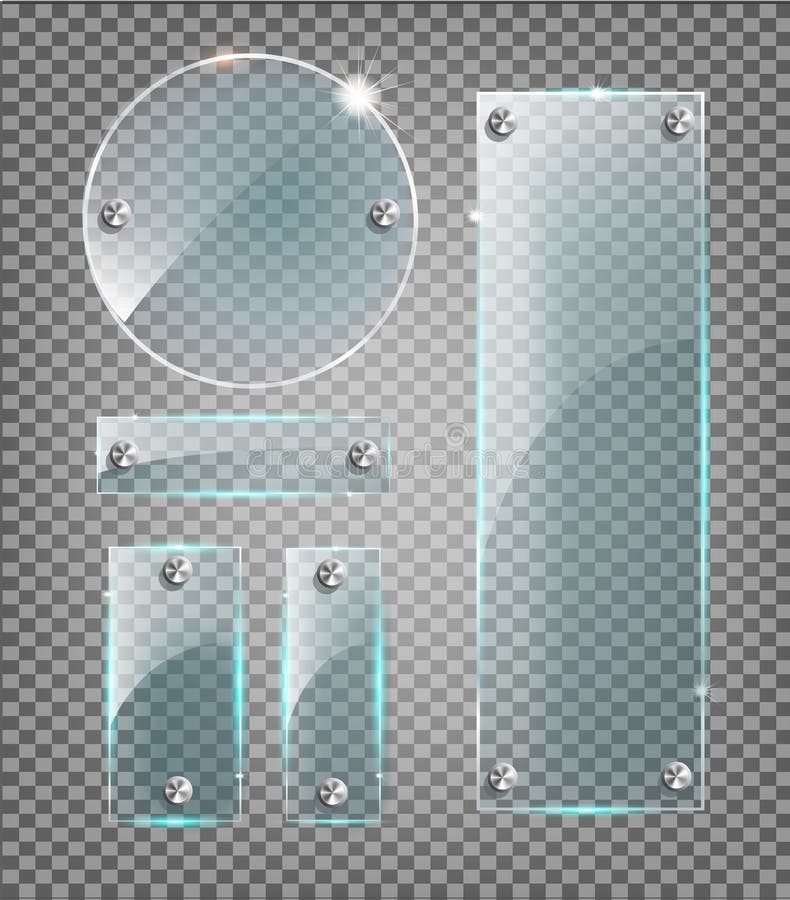 Vector Modern Transparent Glass Plates Set on Sample Background. Stock ...
