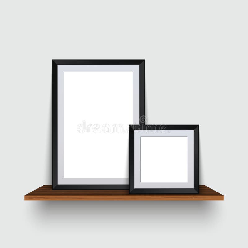 Vector Modern Two Empty Frames Standing on a Wooden Shelf. Stock Vector ...