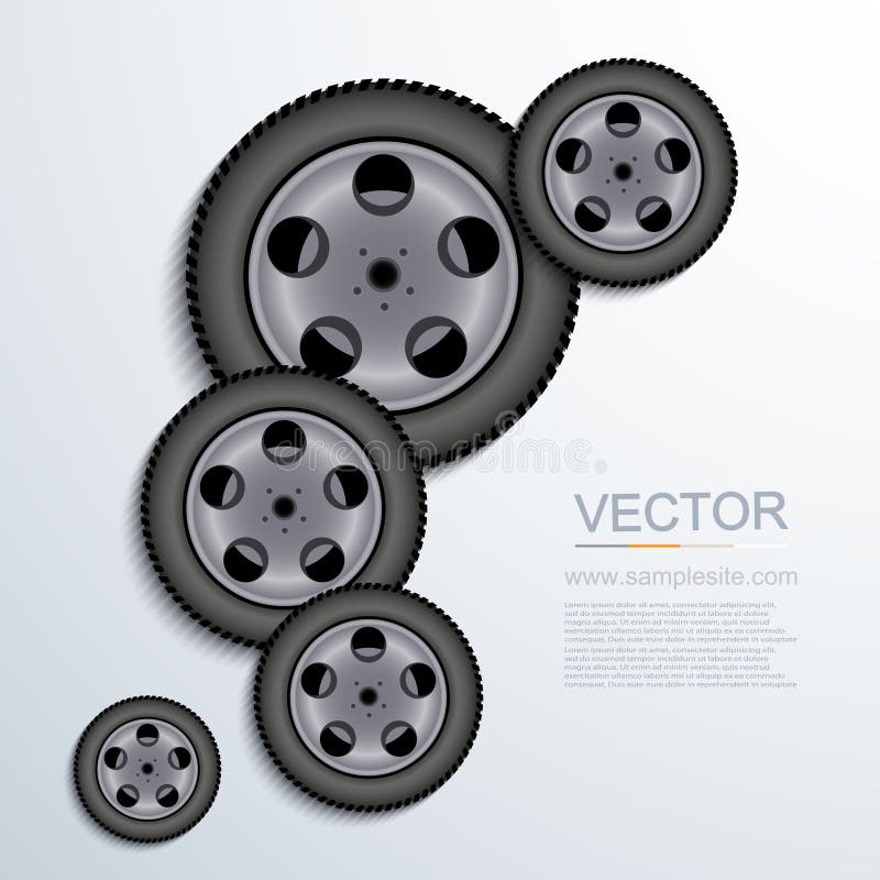 Modern Car Wheels in a Row 3d Render Stock Illustration - Illustration ...
