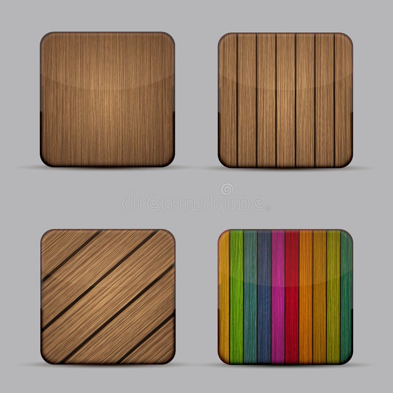 Set of Wooden Icons. Template Wood Buttons Stock Vector - Illustration ...