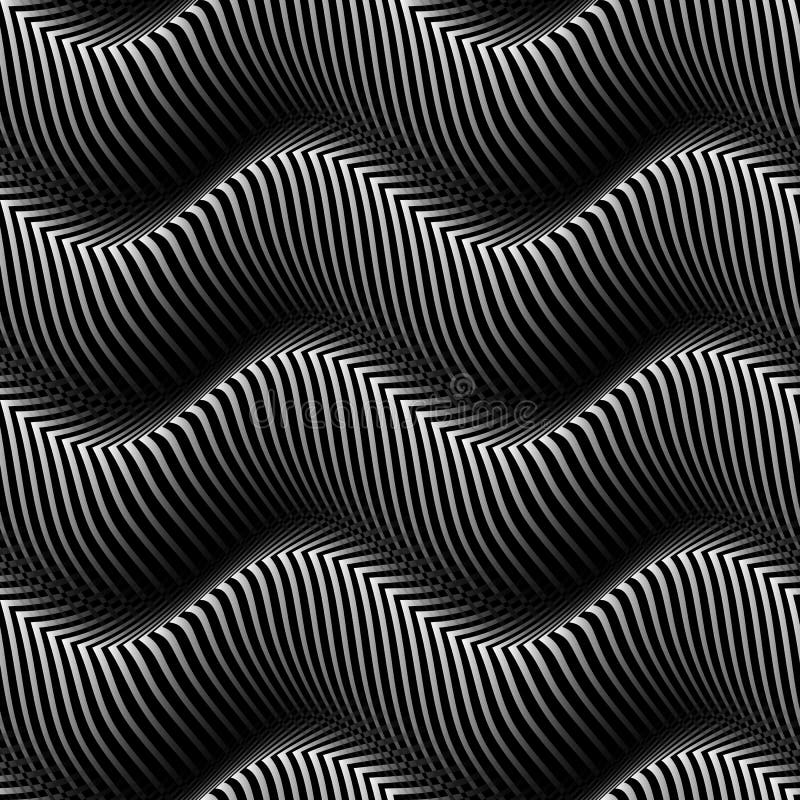 Vector Moire Seamless Pattern of Monochrome Striped Waves. Optical Art ...
