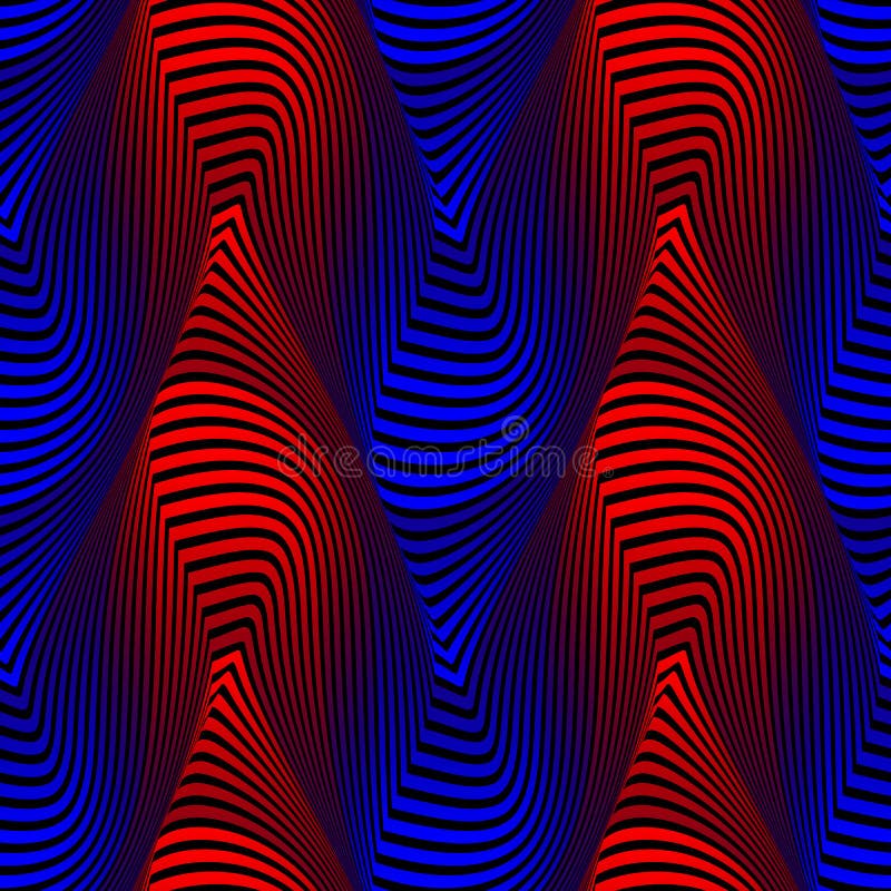 Vector Moire Seamless Pattern of Red Blue Gradient Stripes on Black ...