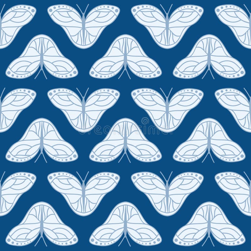 Vector Monarch Butterflies On Classic Blue Seamless Pattern Background ...