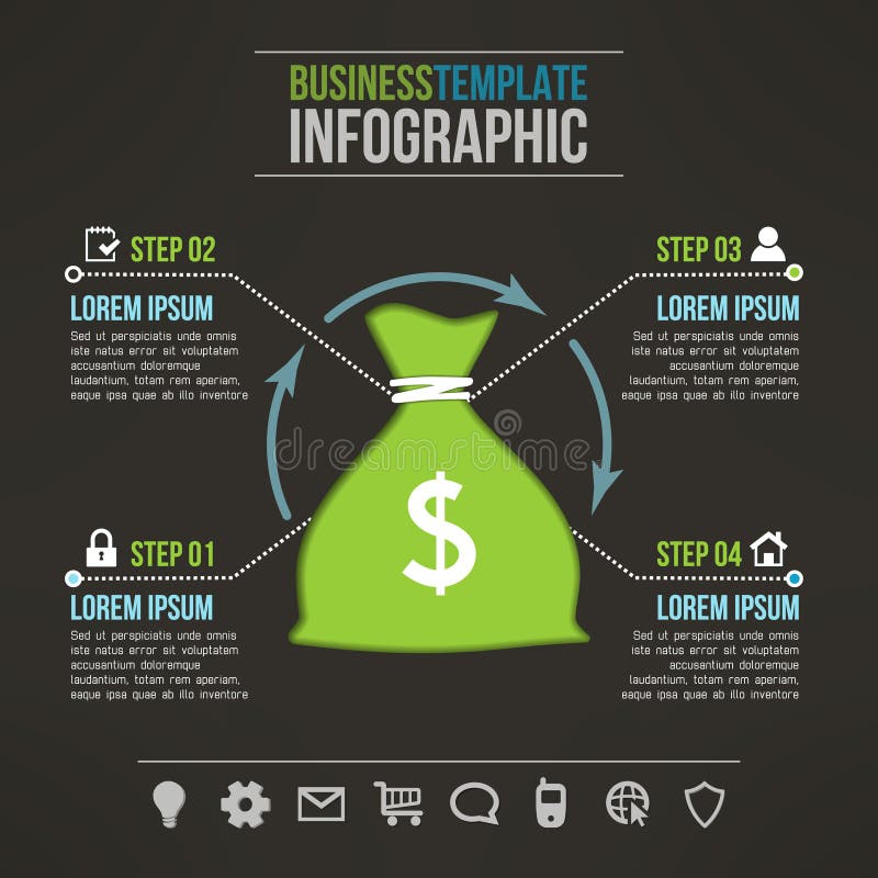 Vector Money Bag Dark Infographic Template with Icons Set Suitable for ...