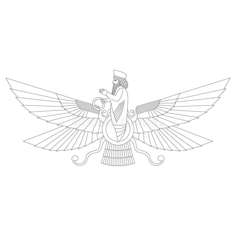 Vector Monochrome Icon With Ancient Sumerian Symbol Faravahar Stock ...