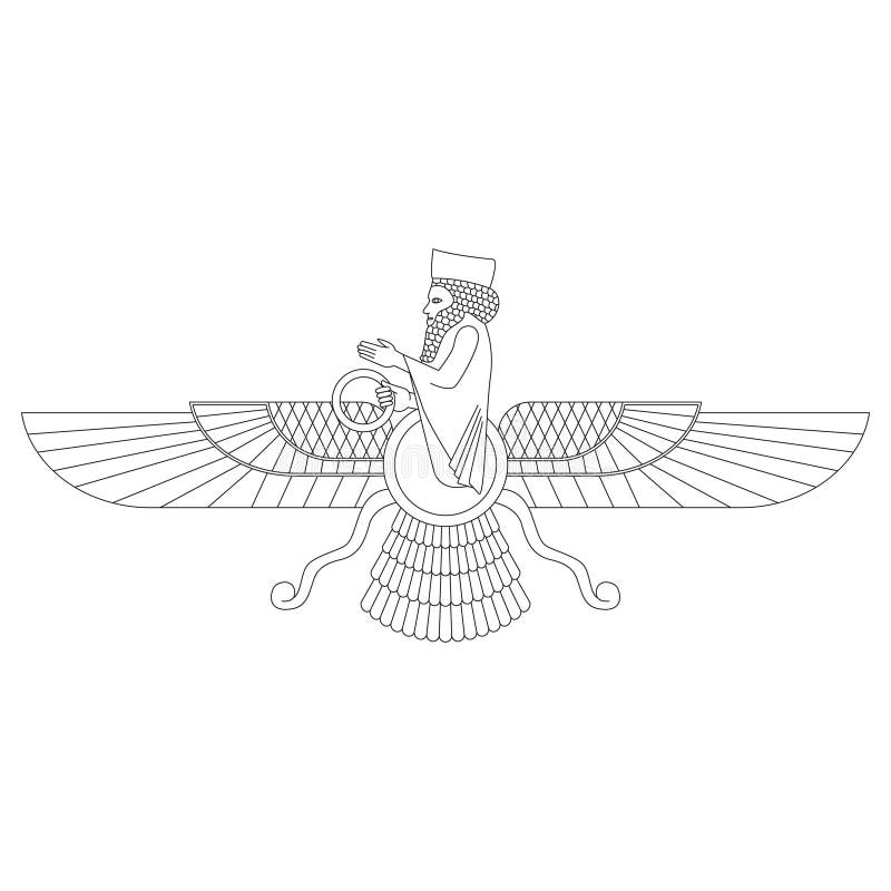 Vector Monochrome Icon with Ancient Sumerian Symbol Faravahar Stock ...