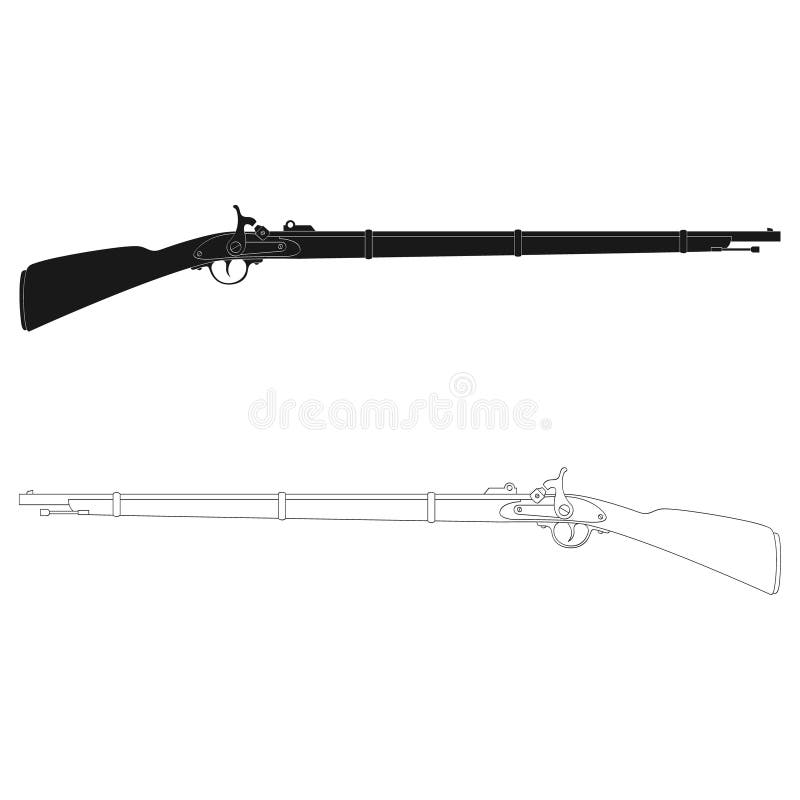 Vector Monochrome Icon with Antique Rifle Stock Vector - Illustration ...