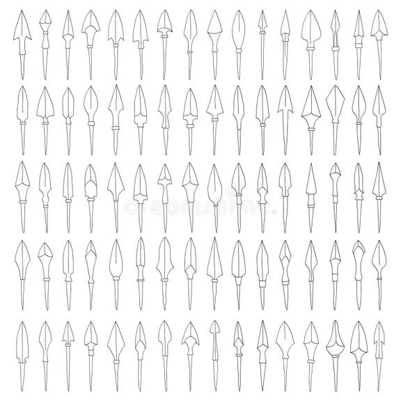 Vector Monochrome Icon Set with Ancient Arrowheads Stock Vector ...