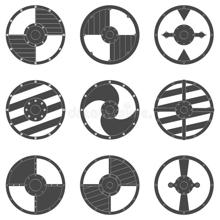 Vector Monochrome Icon Set with Ancient Shields Stock Vector ...