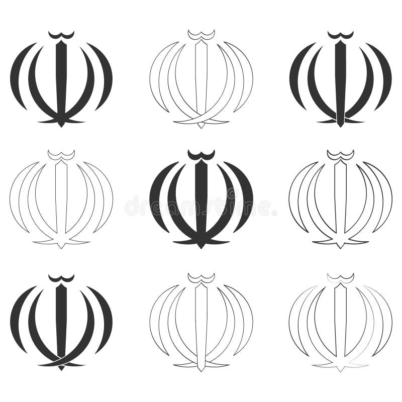Vector Monochrome Icon Set with Emblem of Iran Stock Vector ...