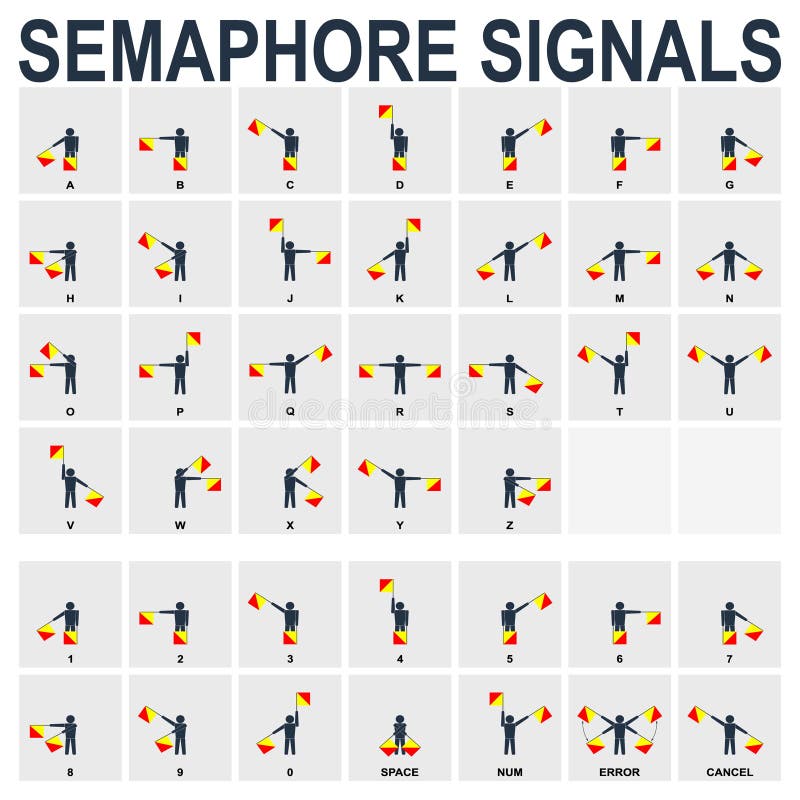 Vector Monochrome Icon Set With Semaphore Flag Signals Stock Vector