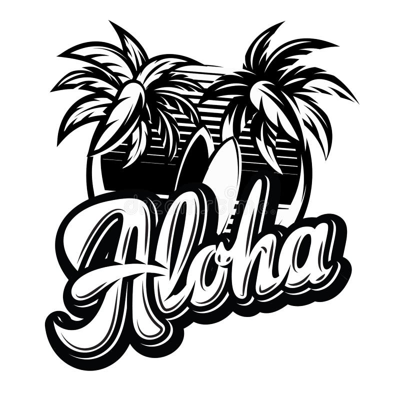Vector Monochrome Illustration on Aloha with a Palm Stock Vector ...