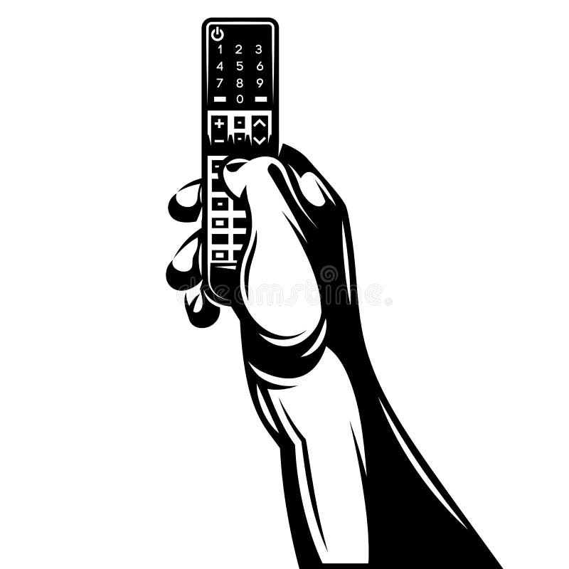 Vector Monochrome Illustration With Remote Control In Hand Stock Vector ...