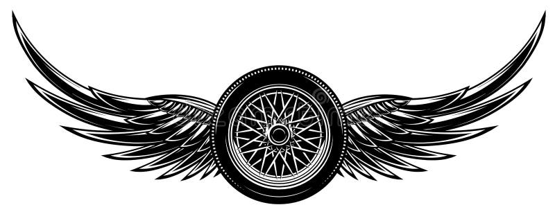Vector Monochrome Illustration With Wings And Wheel Stock Vector ...